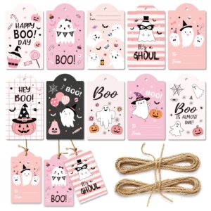 120pcs halloween thank you tags pink black ghost pumpkin pattern thank you favor tags kraft paper gift tags for gifts for baby shower halloween party supplies, 10 design