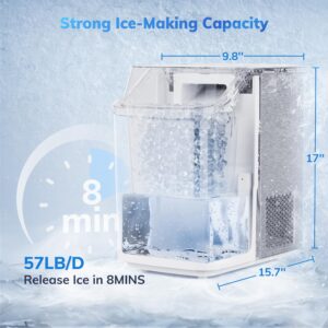 57LB/D AEOCKY Nugget Ice Maker with 4.8LB Ice Bin & 136OZ Tank, Large Sonic Ice Machine Countertop with Water Hose, Compatible with Smart Plug, Self Cleaning, for Big Family, Party, Camping, RV