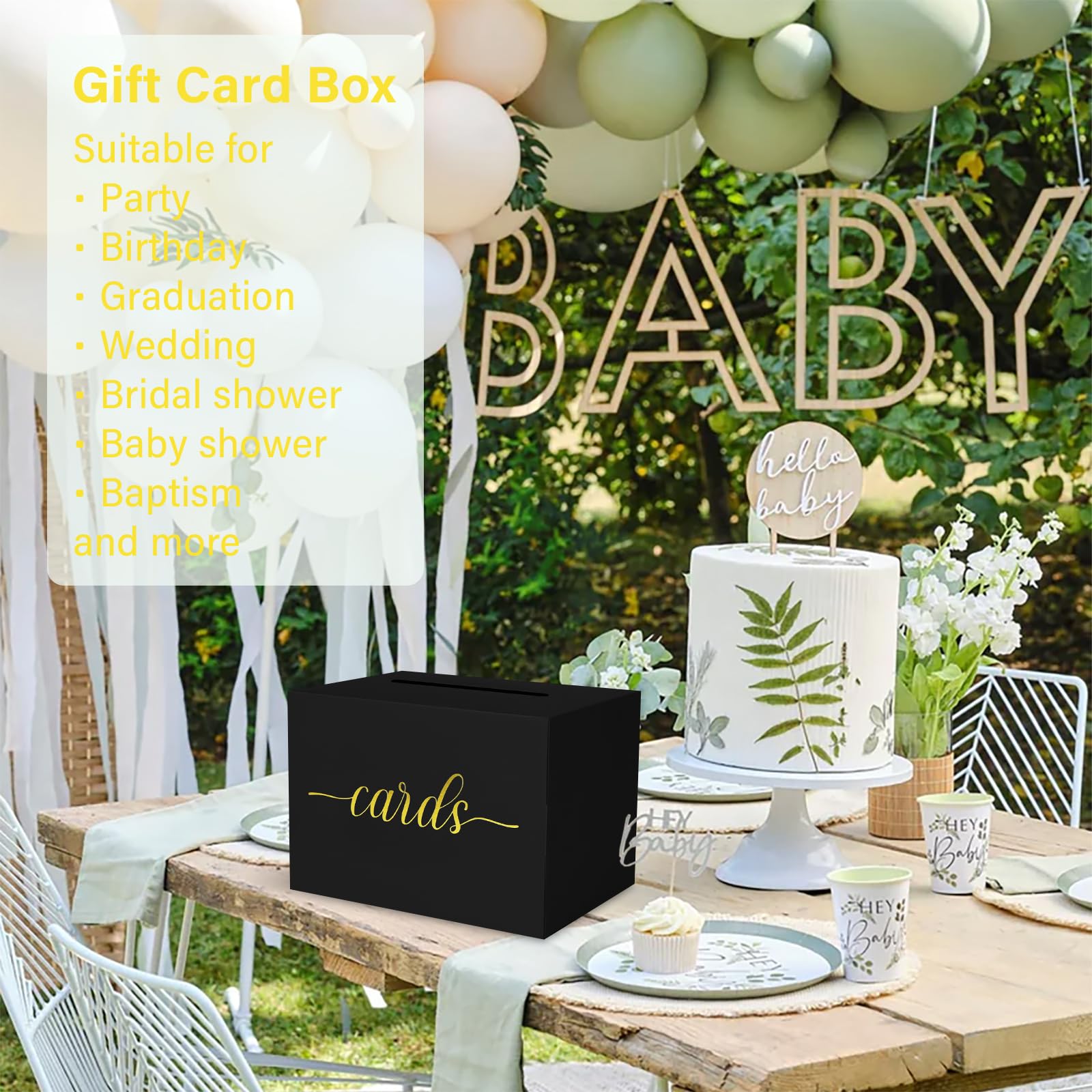 LIKAJON 1 Pack Black and Gold Foil Card Box for Party, Wedding Card Box Gift Cards Receiving Box Money Box for Birthday, Bridal or Baby Showers, Retirement, Anniversary, Graduation, Raffle Ticket Box