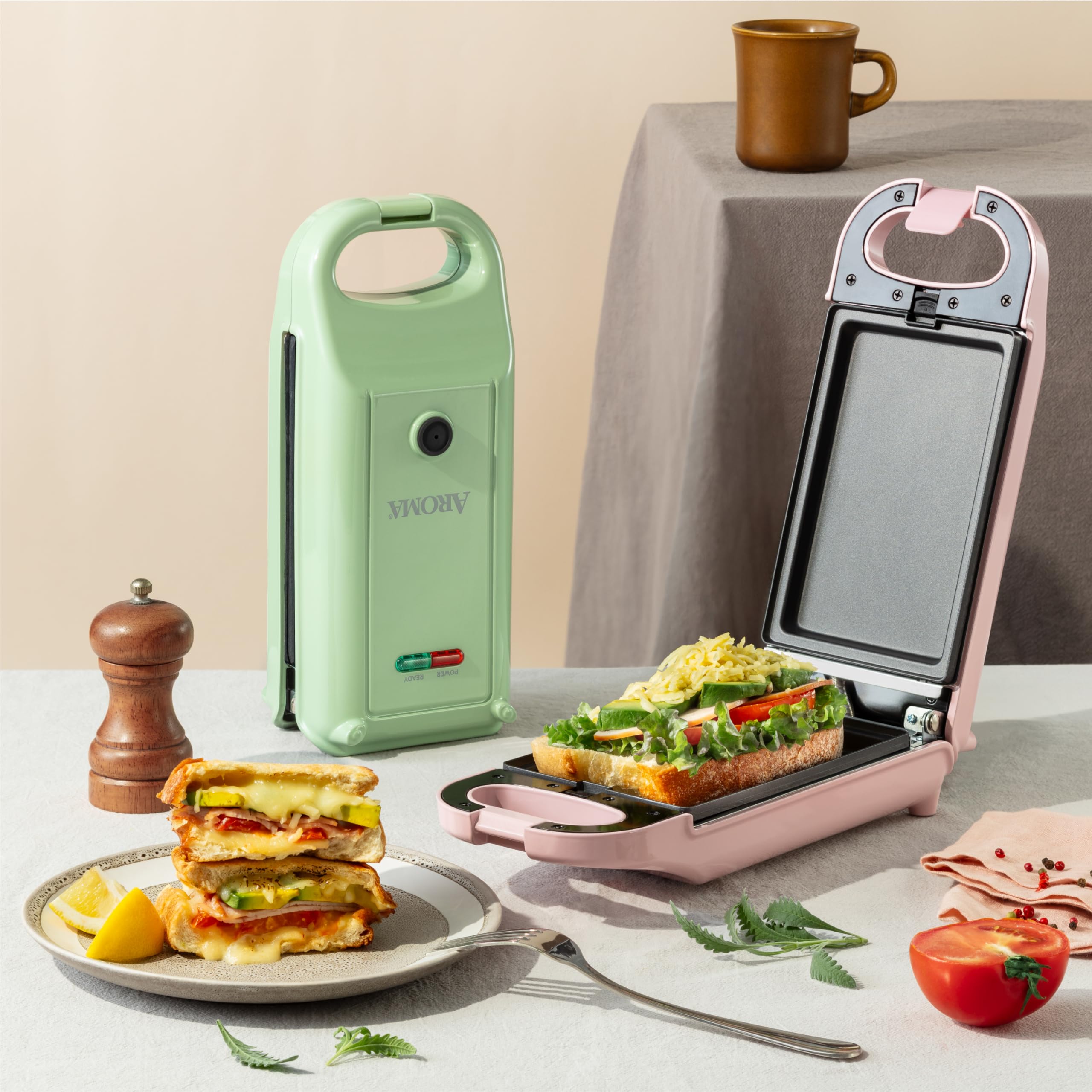 AROMA® Swap & Flip Waffle Maker with Removable Plates: 3-in-1 Panini Press, Mini Donut Maker, and Waffle Iron