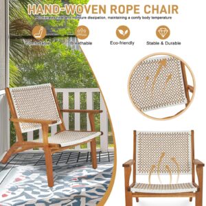 VINGLI Outdoor Lounge Chair Acacia Wood Chair, Woven Outdoor Chair Mid Century Reclining Chair for Patio Lawn Garden Backyard Deck Balcony