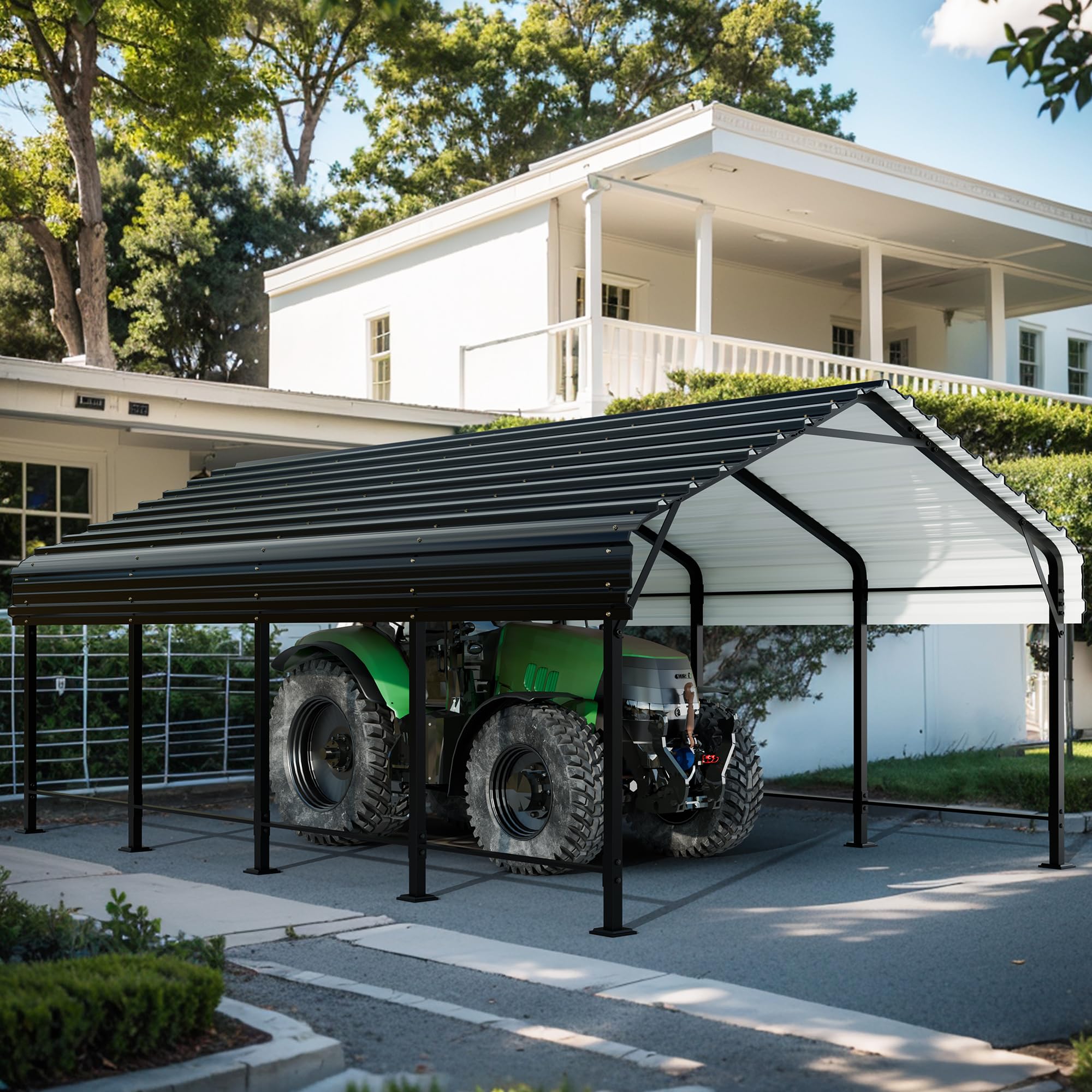 SUNLEI 12X20 FT Carport, Heavy Duty Carport Canopy with Galvanized Steel Roof and Frame, Metal Carport Upgraded Extra Large Garage for Pickup, Boat, Car and Tractors