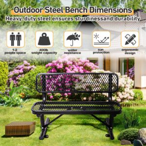 kaiwrxin 4 FT Heavy Duty Park Bench for Outside, Black Coated Outdoor Furniture Steel Bench with Portable Frame& Backrest, Commercial-Grade Outdoor Benches Weatherproof for Park, Patio, Porch, Garden