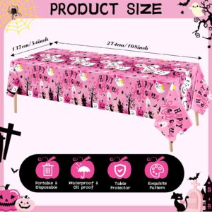 Oudain 3 Pcs Pink Halloween Tablecloth for Girls Plastic Happy Halloween Table Covers 54 x 108 Inch Disposable Ghost Pumpkin Table Cloths Halloween Boo Birthday Party Baby Shower Supplies