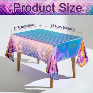 iCrius Mermaid Tablecloth, 3pcs - Disposable Iridescent Tablecloth - Little Mermaid Birthday Party Decorations (54 x 108 Inch)