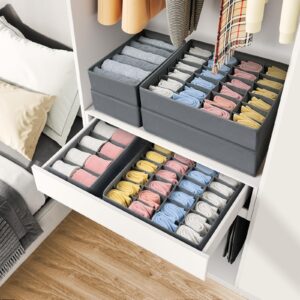 DIMJ 12 Pack Drawer Organizer for Clothes - Sock Bra Underwear Drawer Organizer, Foldable Fabric Drawer Organizer Bins, 114 Cells Dresser Drawer Dividers for Clothing Scarves Belt Tie, Grey