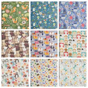 9 Pcs Animal Fabric Patterns Fat Quarters Quilting Fabric Bundles No Repeat Designs for Baby Boy Kids,18"x 22" …