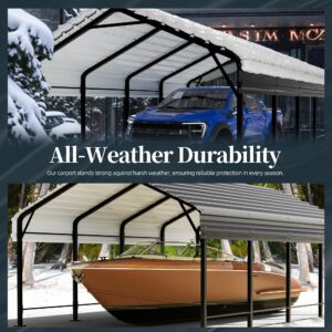 SUNLEI 12X20 FT Carport, Heavy Duty Carport Canopy with Galvanized Steel Roof and Frame, Metal Carport Upgraded Extra Large Garage for Pickup, Boat, Car and Tractors