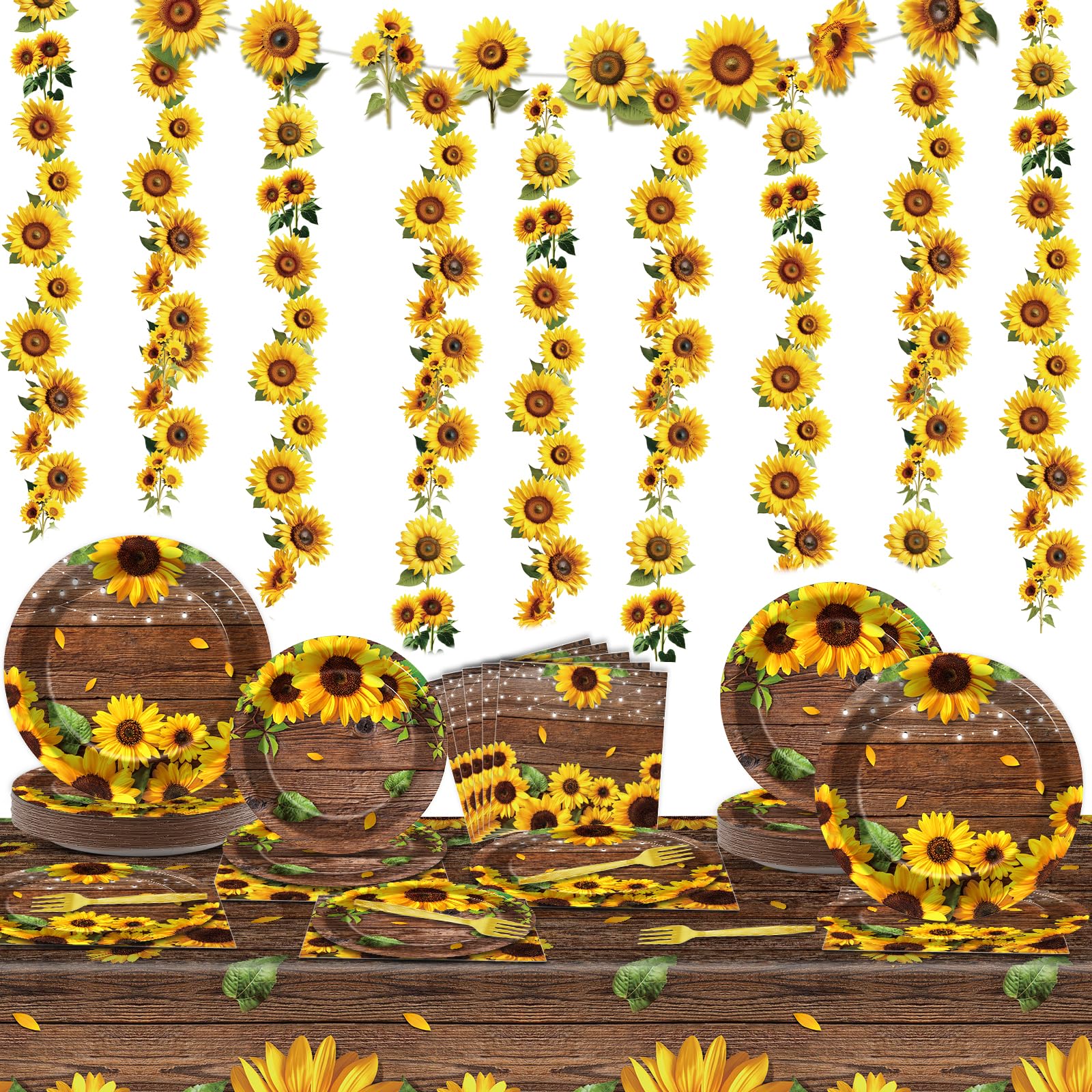 gisgfim 209Pcs Sunflower Bridal Birthday Party Supplies Includes Sunflower Party Plates Napkins Fork Sunflower Tablecloth Banner Hanging Garland Kit for Summer Bridal Shower Party Decorations Set