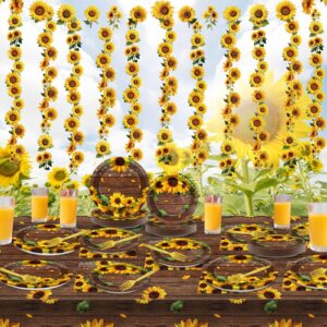 gisgfim 209Pcs Sunflower Bridal Birthday Party Supplies Includes Sunflower Party Plates Napkins Fork Sunflower Tablecloth Banner Hanging Garland Kit for Summer Bridal Shower Party Decorations Set