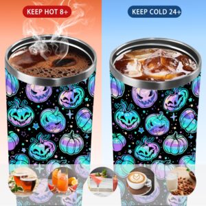 Halloween Tumbler, Spooky Neon Pumpkin Mug Cup Ghost Tumblers with Handle and Straw 40 oz, Halloween Gifts for Friends Family Insulated Water Bottle