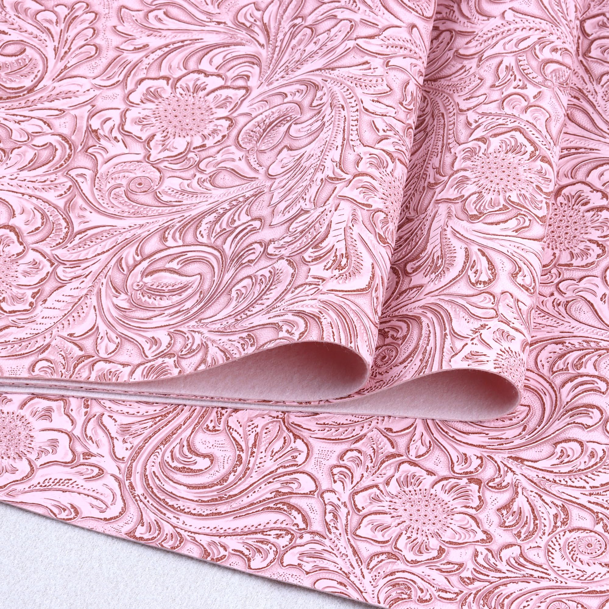 Solid Color Embossed Faux Leather Sheets 12 "x53" (30cm x 135cm) Embossed Texture Leather Fabric, Widely Used in Leather Earrings, Keychains, Sewing DIY Projects ﻿ (Pink)