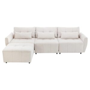 fancuf 113.3" sectional sofa,comfort convertible couch 3-seat l-shaped sofa with movable ottoman and