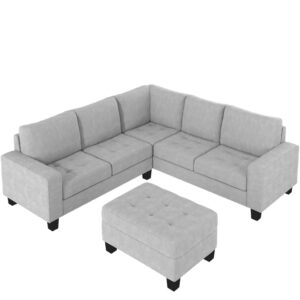 fancuf sectional corner sofa l-shape couch space saving with storage ottoman cup holders design for large space dorm apartment