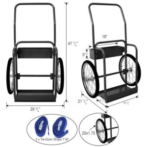 Dual Welding Cylinder Cart with 20" Pneumatic Wheels, Large Oxygen Acetylene Tank Cart with 2 Tie-Down Straps, 220lbs Capacity Hand Truck for Gas Propane Tank