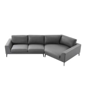 fancuf leather corner sectional sofa with metal legs, huge corner wedge design, english arm sofa for living room, grey