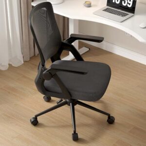 naspaluro Office Computer Desk Chair Ergonomic Mesh Flip-Up Arms Comfy Chair with Mid Back Cushion Lumbar Support Adjustable Height Tilt Swivel Chair for Home Bedroom Study Working, Black