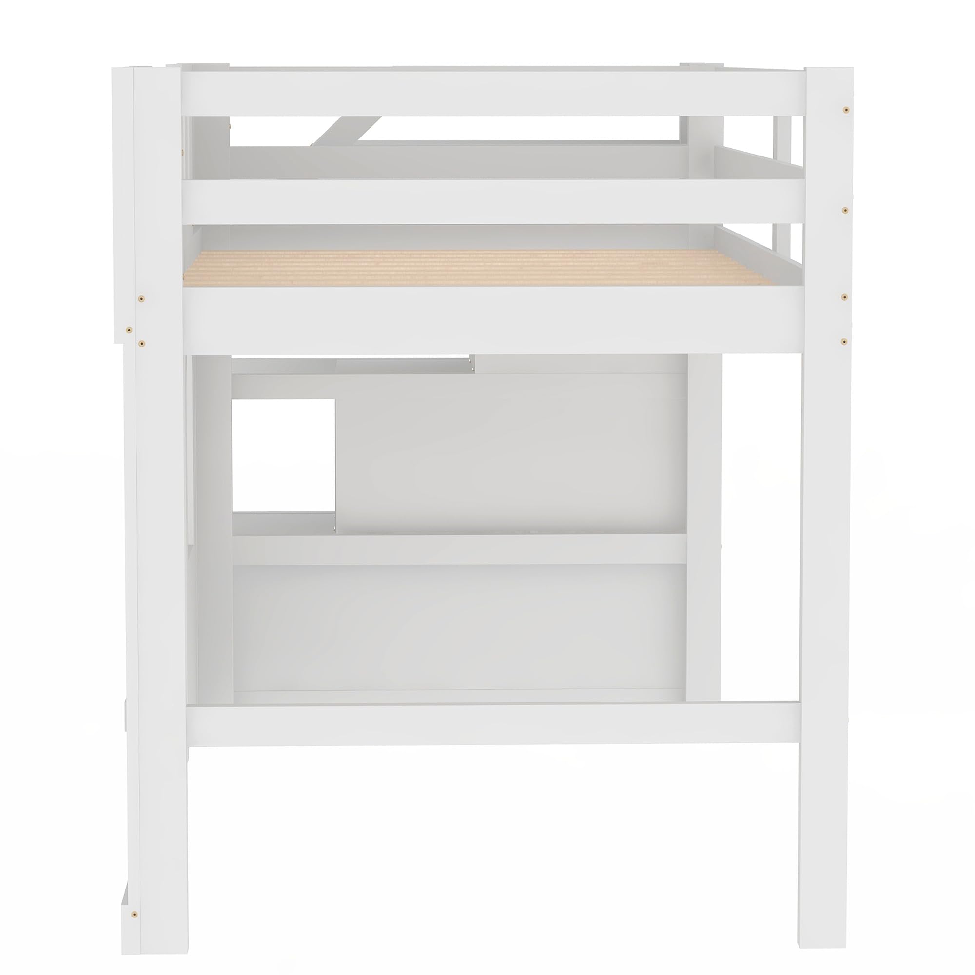 Linique Twin Size Loft Bed with Storage Staircase and 2 Window,Castle Playful Design Twin Loft Bed Frame with Space for Fun,White