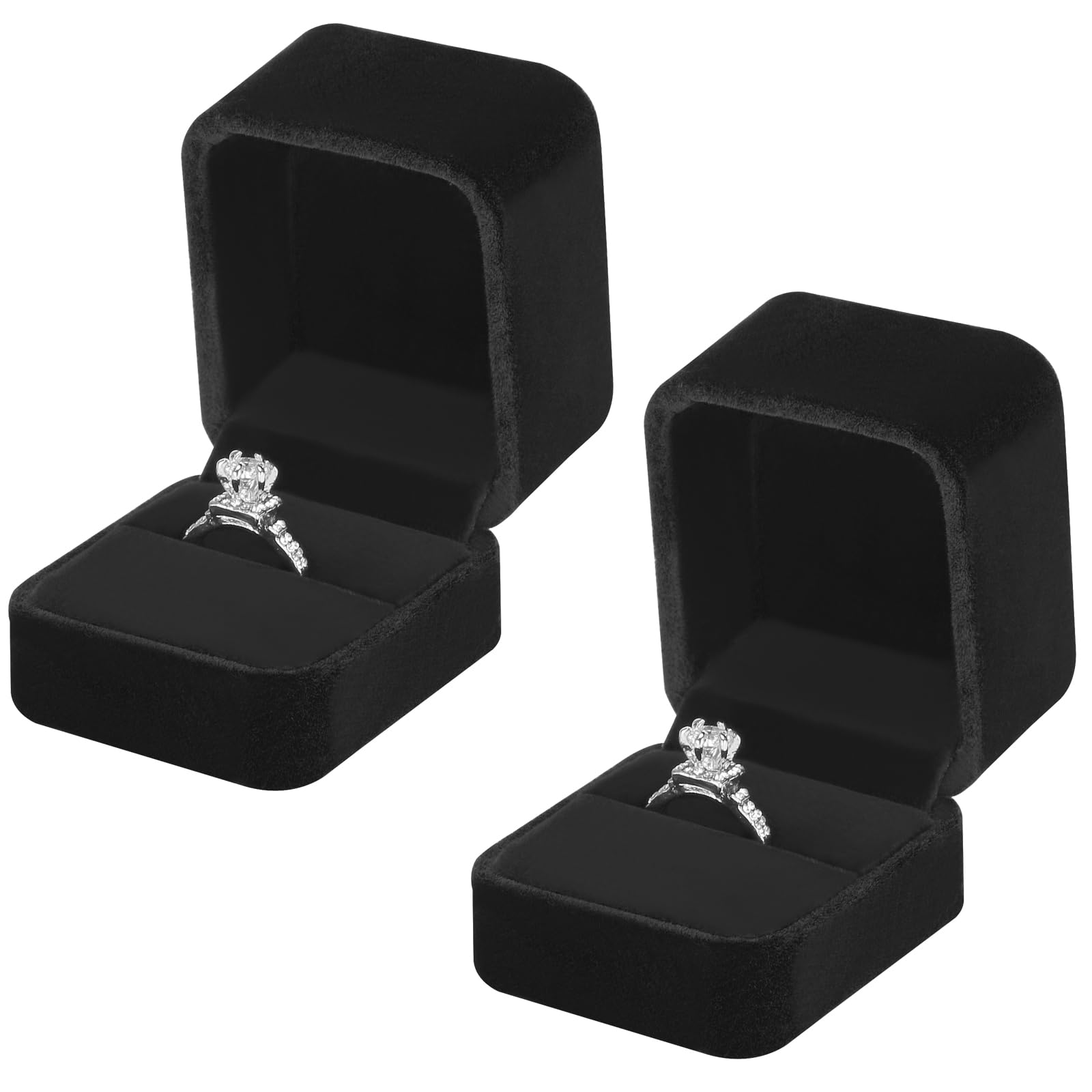 KUKUVR 2 Pieces Velvet Ring Gift Box, Small Ring Storage Boxes for Proposal Wedding Engagement Christmas Valentine's Day, Ring Earrings Stud Holder Display box for Woman Girl