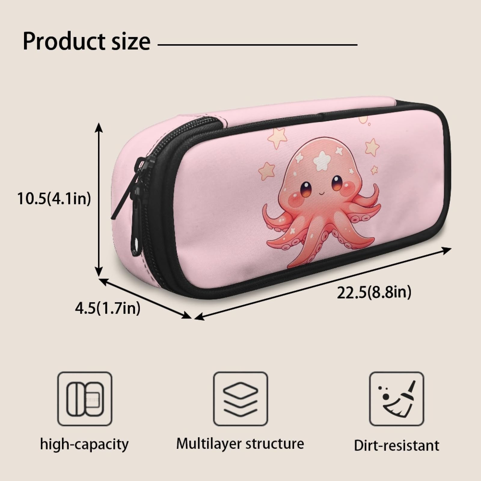 AQYAPTOIY Octopus Star Pencil Case for Kids Special Pencil Bag for Girls Boys Cute Pencil Pouch with Visible Grid Pencil Box for 2Nd 3Rd Children Pencilcase Coin Purse for School Supplies