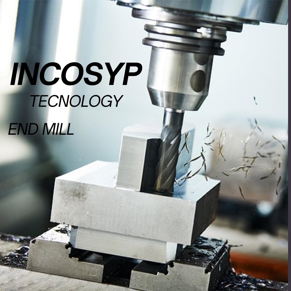 INCOSYP Carbide 1/2" Square End Mill - 4 Flutes AlTin Coated - 1/2" Shank - 1 1/2" Length for Cut - 3" Overal Length - HRC 55 - for Milling Alloy Steels, Hardened Steels, Stanless Steel.