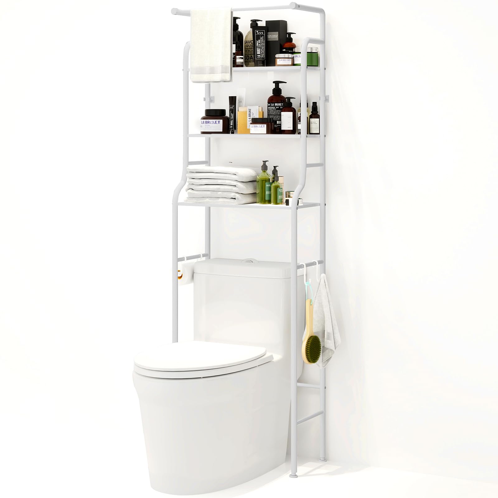 DOFIMATE Over The Toilet Storage Cabinet,Metal 3 Tier Bathroom Organizer Shelf Over Toilet,Stable Freestanding Above Toilet Stand,Stable Freestanding Bathroom Organizer Above Toilet Stand Shelf,White