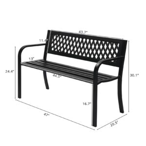 VINGLI Outdoor Bench Garden Bench, Metal Porch Bench w/PVC Back, Black Outdoor Bench Park Bench for Yard Lawn Decor Deck Entryway