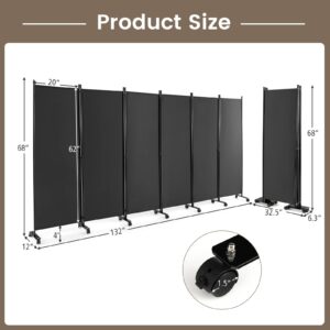 Giantex 6 Panel Room Divider, 132''W x 68''H Large Folding Privacy Screen, Rolling Partition Room Dividers for Home Office Studio Separation, Freestanding Fabric Wall Divider Screen on Wheels, Gray