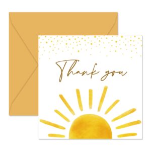 whaline 30 pack mini baby shower thank you cards with envelopes stickers boho sun greeting cards sunshine blank note cards for baby shower birthday wedding party supplies, 3.5 x 3.5 inch