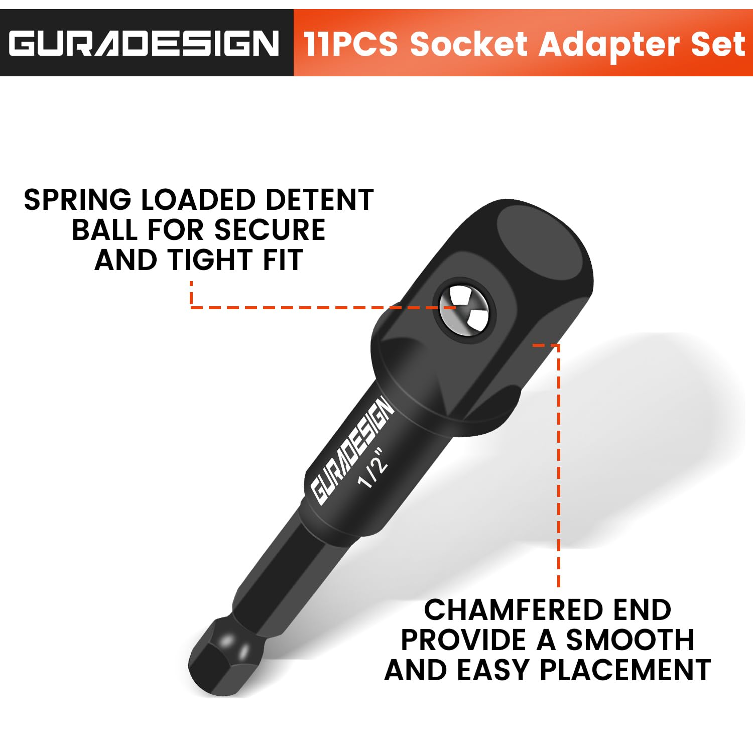 GURADESIGN 11-Piece Impact Socket Adapter Set for Drill, 3-Inch and 6-Inch Hex Shank Impact Driver Socket Adapter, Socket to Drill Adapter 1/4" 3/8" 1/2" Impact Driver Adapter