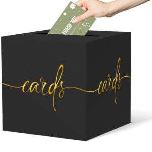 black card box with gold foil design wedding card box gift cards receiving box for party graduation bridal or baby showers, raffle ticket box money box for birthday retirements anniversaries halloween