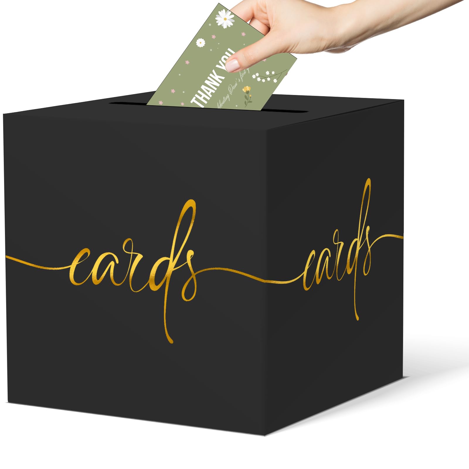 Black Card Box with Gold Foil Design Wedding Card Box Gift Cards Receiving Box for Party Graduation Bridal or Baby Showers, Raffle Ticket Box Money Box for Birthday Retirements Anniversaries Halloween