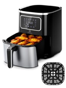 air fryer oven 5.5qt, 6 presets digital display compact cooker,space-saving, nonstick & dishwasher safe basket, stainless steel,kitchen elite