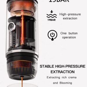 Portable Espresso Coffee Maker Electric Expresso Maker Self Heating Battery Powered, 19 Bar Pressure, Coffee Machine with Ground Coffee & NS Capsule for Travel, Camping, RV, Hiking, Office (Black)