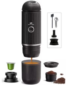 portable espresso coffee maker electric expresso maker self heating battery powered, 19 bar pressure, coffee machine with ground coffee & ns capsule for travel, camping, rv, hiking, office (black)