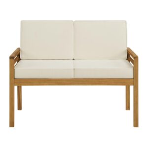 Alaterre Furniture Okemo Couch Outdoor Seating, Natural Wood/Cream Cushions