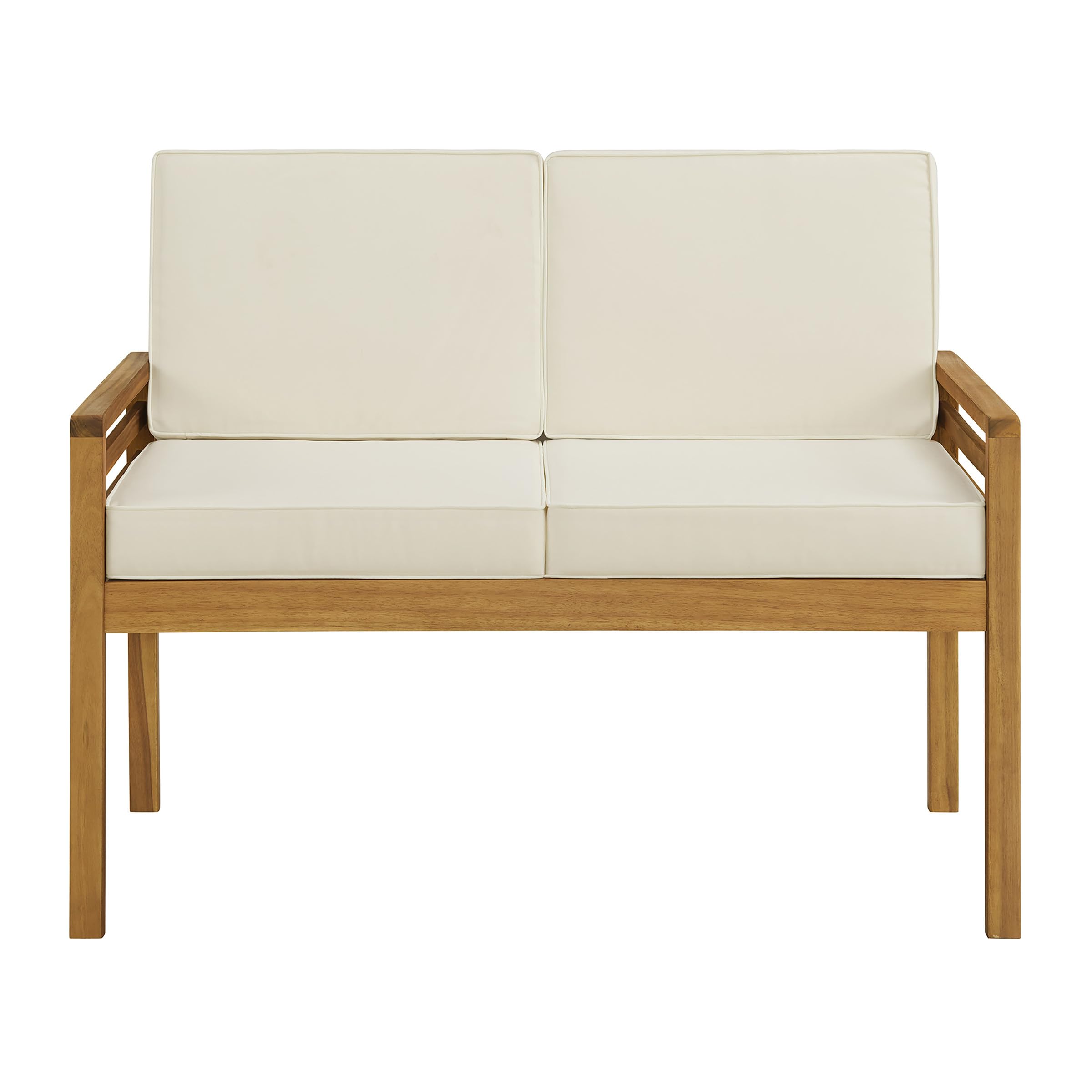 Alaterre Furniture Okemo Couch Outdoor Seating, Natural Wood/Cream Cushions