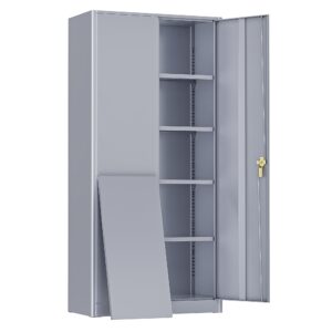 incbruce 72” metal storage cabinet, tall locking steel storage cabinet with 2 doors and 4 adjustable shelves,lockable storage cabinet for home, office, warehouse（grey）