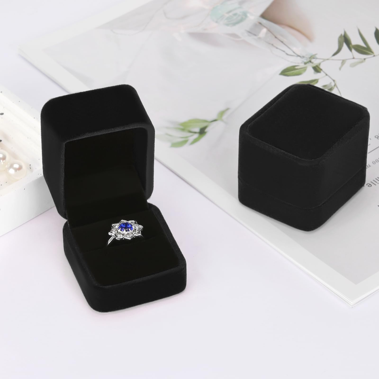 KUKUVR 2 Pieces Velvet Ring Gift Box, Small Ring Storage Boxes for Proposal Wedding Engagement Christmas Valentine's Day, Ring Earrings Stud Holder Display box for Woman Girl