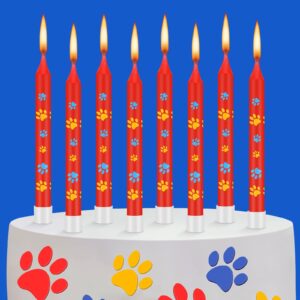 mtlee 12 pcs dog paw birthday candles dog patrol toppers candles blue yellow and red dog paw birthday cake topper for kid boy girl paw birthday decoration dog patrol pet puppy cat party supplies