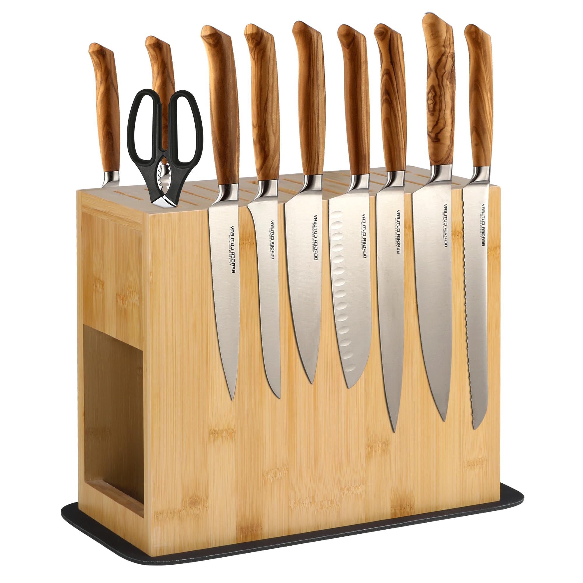 Magnetic Knife Block - Storage Up to 26 knives, Double Sided Magnetic Knife Holder Rack for Kitchen Counter, Bamboo Wood Magnetic Knife Storage Stand with Absorbent Protection Pad, without Knives