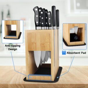 Magnetic Knife Block - Storage Up to 26 knives, Double Sided Magnetic Knife Holder Rack for Kitchen Counter, Bamboo Wood Magnetic Knife Storage Stand with Absorbent Protection Pad, without Knives