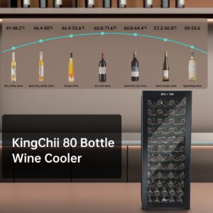 KingChii 80 Bottle Wine Cooler Refrigerator - Intelligent Digital Control Wine Fridge, Low Noise Operation, Freestanding Wine Refrigerator for Kitchen and Home