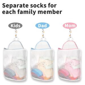 3Pcs Hanging Laundry Bags for Socks with S Hooks, 3 Color Mesh Laundry Bags for Washing Machine