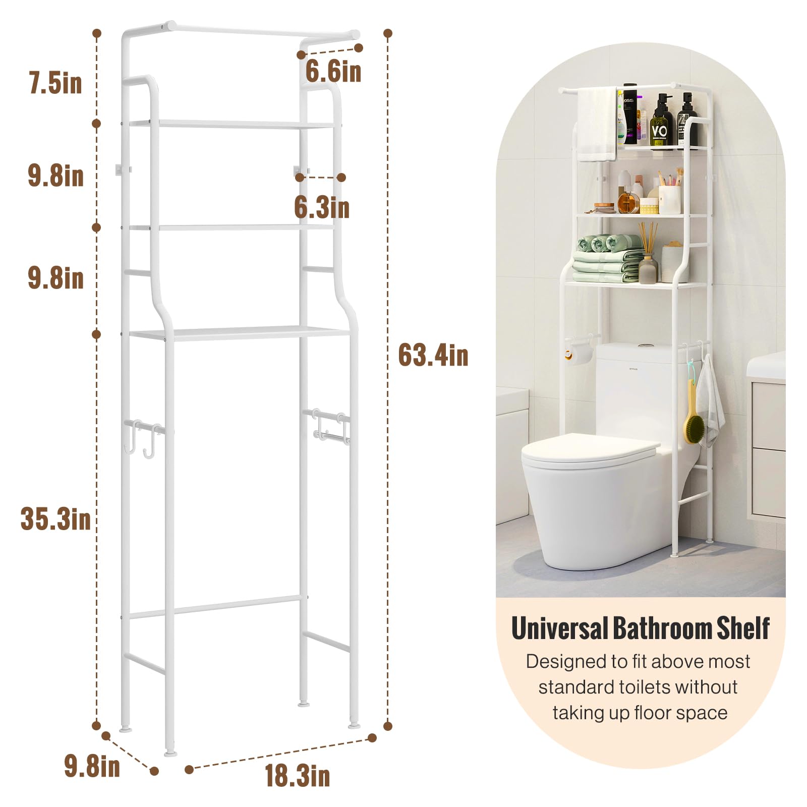 DOFIMATE Over The Toilet Storage Cabinet,Metal 3 Tier Bathroom Organizer Shelf Over Toilet,Stable Freestanding Above Toilet Stand,Stable Freestanding Bathroom Organizer Above Toilet Stand Shelf,White