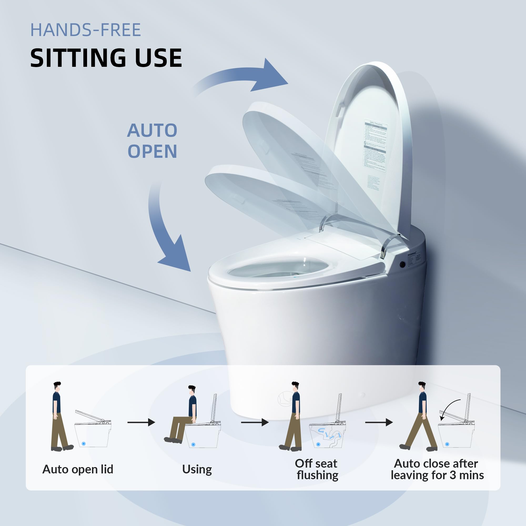 WOODBRIDGE Smart Bidet Toilet, Auto Open & Close, Auto Flush, Foot Sensor Operation, Heated Seat and Integrated Multi Function Remote Control in White,EBT 700