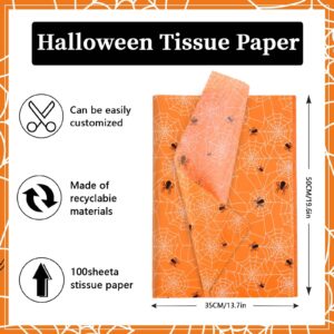 Bolsome 100 Sheets Halloween Tissue Paper for Gift Wrapping Orange Black Spider Web Printed Tissue Paper for Gift Bags Spooky Design Decorative Tissue for Halloween Party DIY Craft