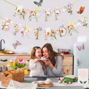 Flower Butterfly Happy Birthday Banner, Boho Groovy Floral and Butterflies Birthday Letters, Wildflower Butterfly Garden Party Decorations for 1st Sweet 16 21st 30th 40th 50th 60th 70th Birthday Party