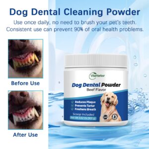 Dog Teeth Cleaning Powder, Dog Dental Powder, Dog Plaque and Tartar Remover Dog Breath Freshener, for Mouth, Teeth and Gum Health, Reduce 90% Dental Problems, Beef Flavor (100g)