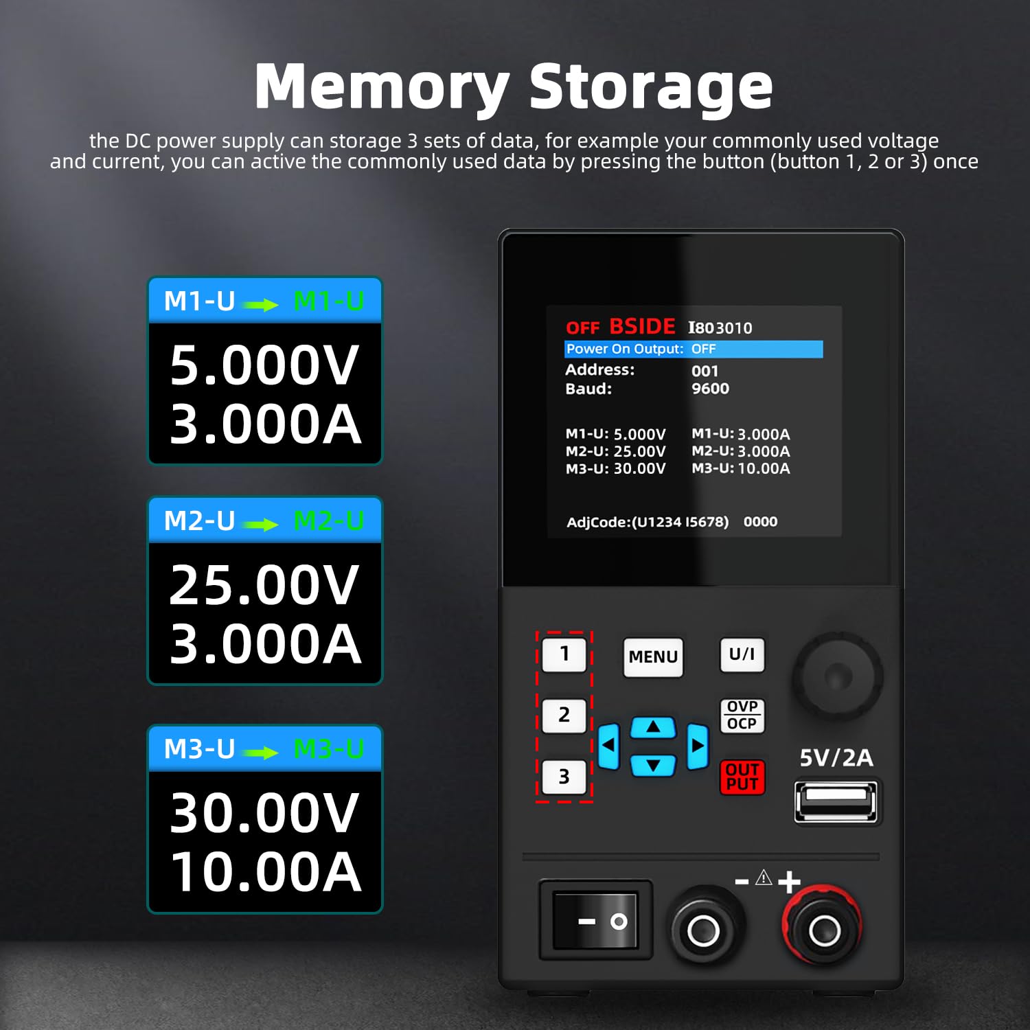 BSIDE DC Power Supply Programmable 30V 10A Adjustable Switching Regulated Lab Power Supply Small Variable Bench Power Supply with Encoder and USB DC Output Power Supply